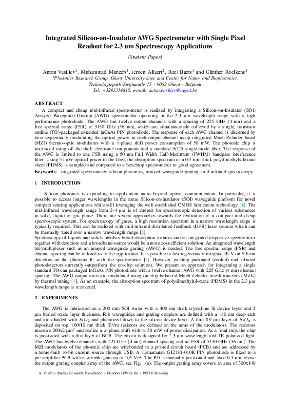 (PDF) Integrated silicon-on-insulator AWG spectrometer with single ...