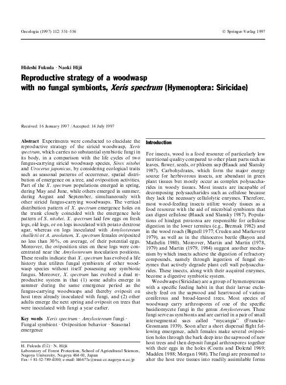 (PDF) Reproductive strategy of a woodwasp with no fungal symbionts ...