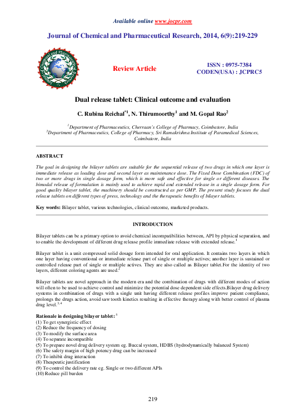 (PDF) Dual release tablet: Clinical outcome and evaluation
