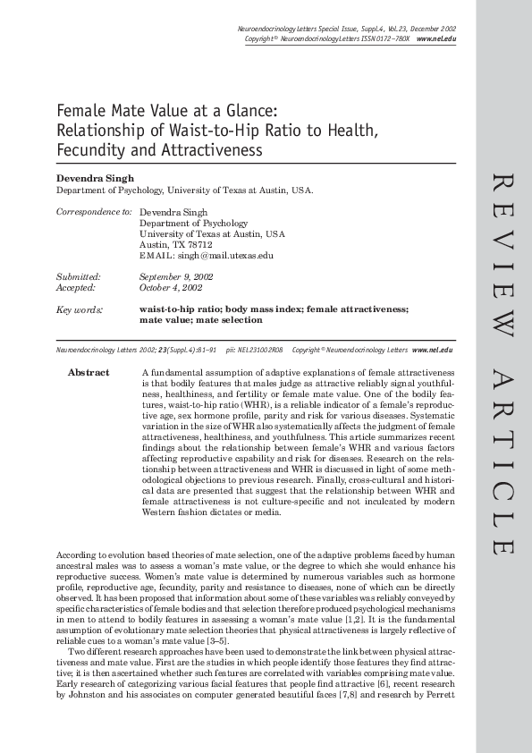 (PDF) Female mate value at a glance: relationship of waist-to-hip ratio ...