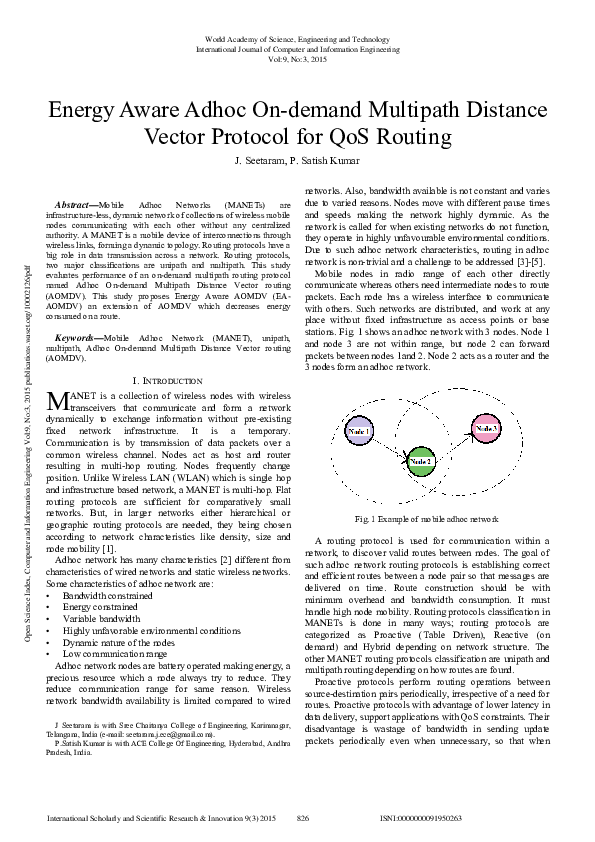 Pdf Energy Aware Adhoc On Demand Multipath Distance Vector Protocol For Qos Routing Dr J