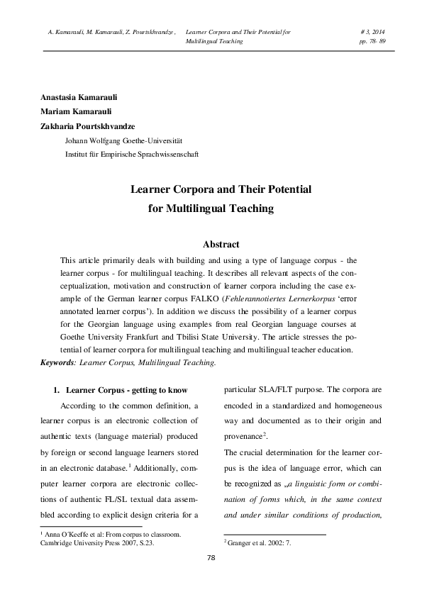 (PDF) Learner Corpora and Their Potential for Multilingual Teaching