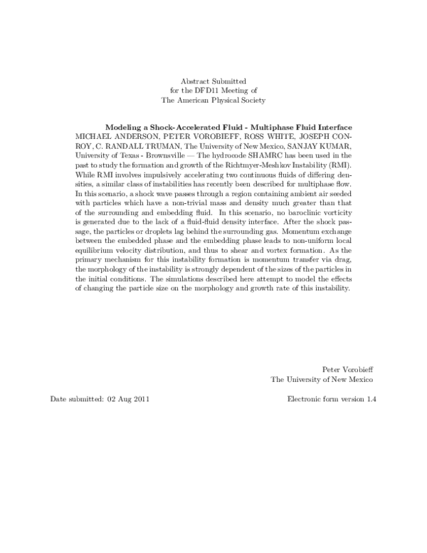(PDF) Modeling a Shock-Accelerated Fluid-Multiphase Fluid Interface