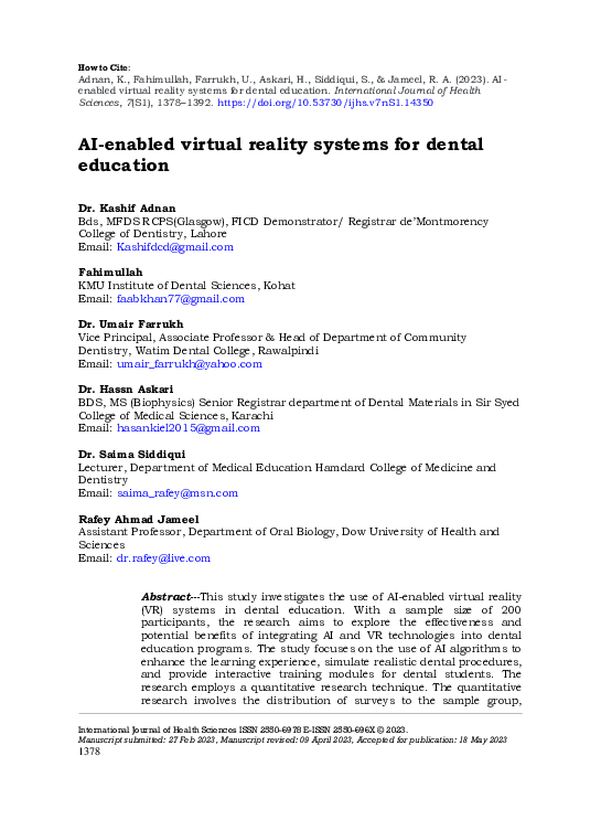 (PDF) AI-enabled virtual reality systems for dental education