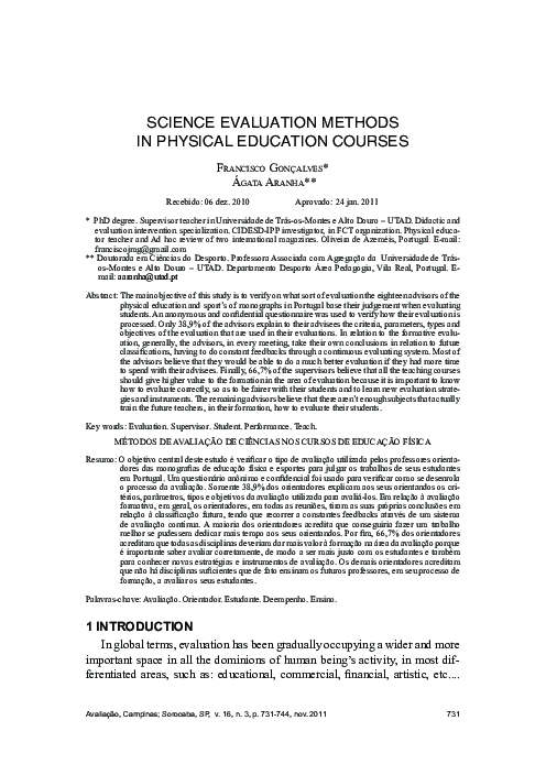 (PDF) Science evaluation methods in physical education courses