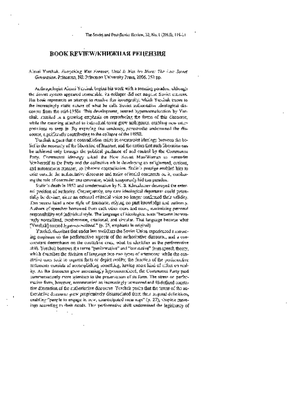 (PDF) Alexei Yurchak, Everything Was Forever, Until It Was No More: The ...