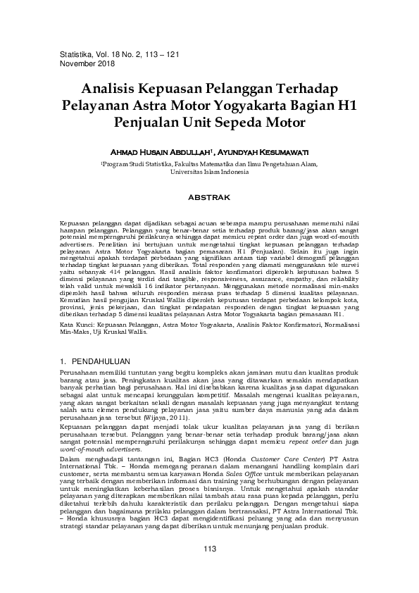 (PDF) Analisis Kepuasan Pelanggan Terhadap Pelayanan PT. Federal International Finance (FIF)