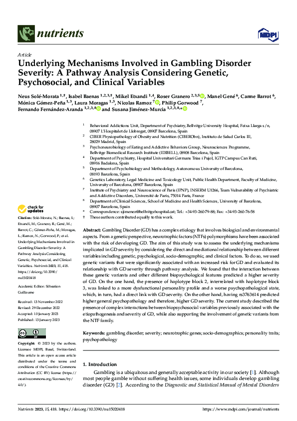 (PDF) Underlying Mechanisms Involved in Gambling Disorder Severity: A ...