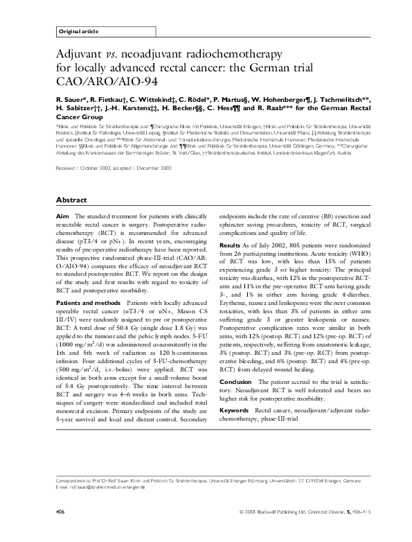 (PDF) Adjuvant vs. neoadjuvant radiochemotherapy for locally advanced ...