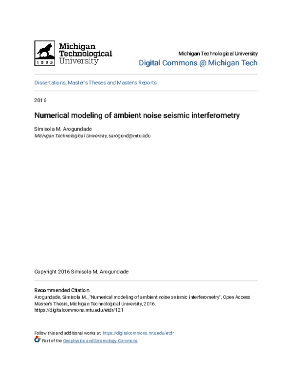 (PDF) Numerical modeling of ambient-noise seismic interferometry