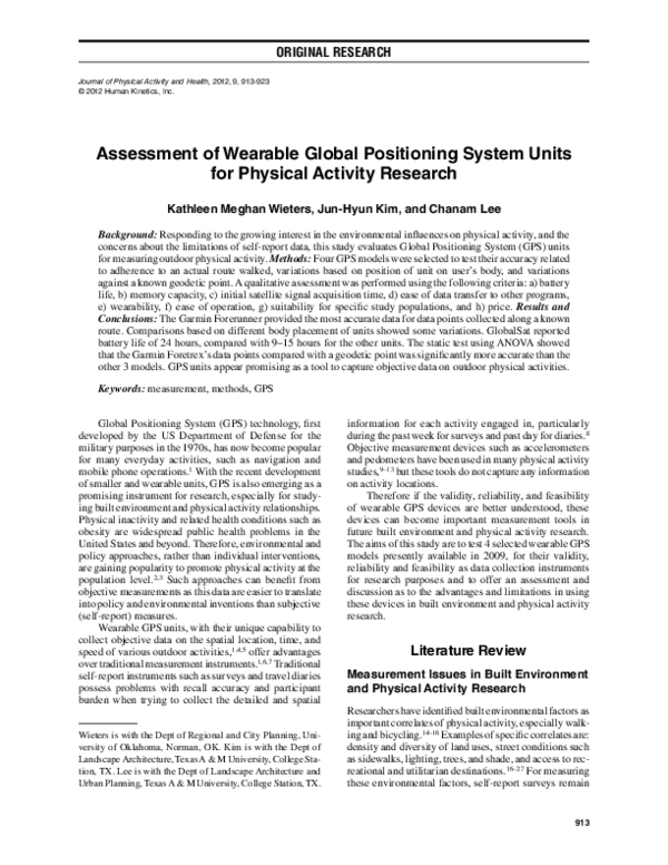 (PDF) Assessment of Wearable Global Positioning System Units for ...