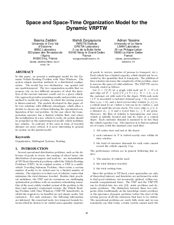 (PDF) Space and space-time organization model for the dynamic vrptw | Mahdi Zargayouna ...