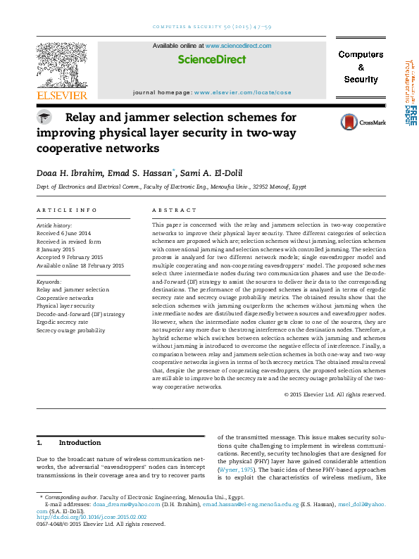 Pdf Relay And Jammer Selection Schemes For Improving Physical Layer Security In Two Way