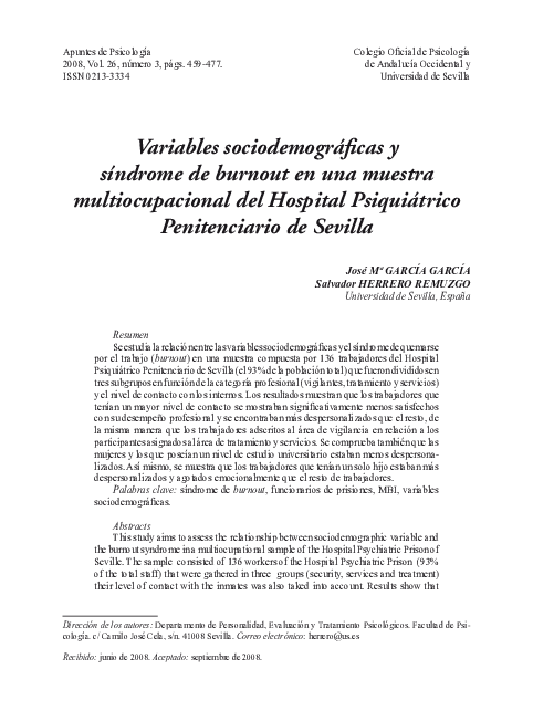 (PDF) Variables sociodemográficas y síndrome de burnout en una muestra multiocupacional del ...