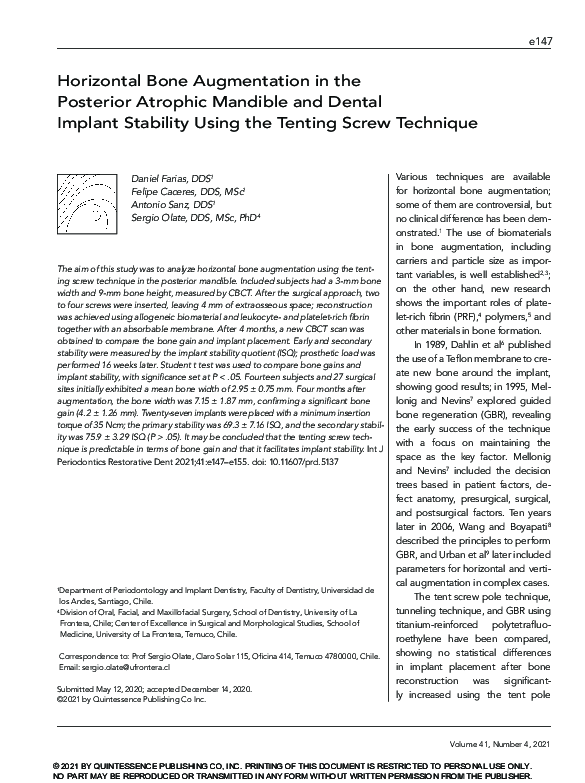 (PDF) Horizontal Bone Augmentation in the Posterior Atrophic Mandible and Dental Implant ...