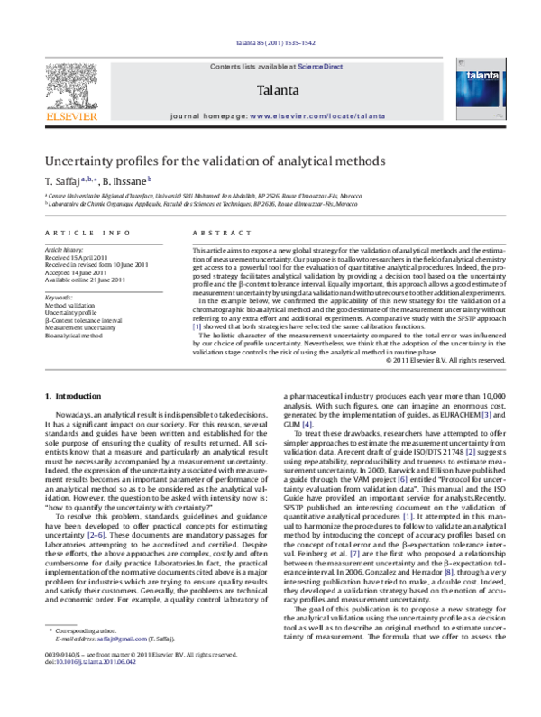 (PDF) Uncertainty profiles for the validation of analytical methods