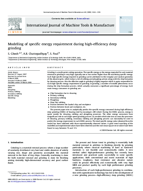 (PDF) Modelling of specific energy requirement during high-efficiency ...