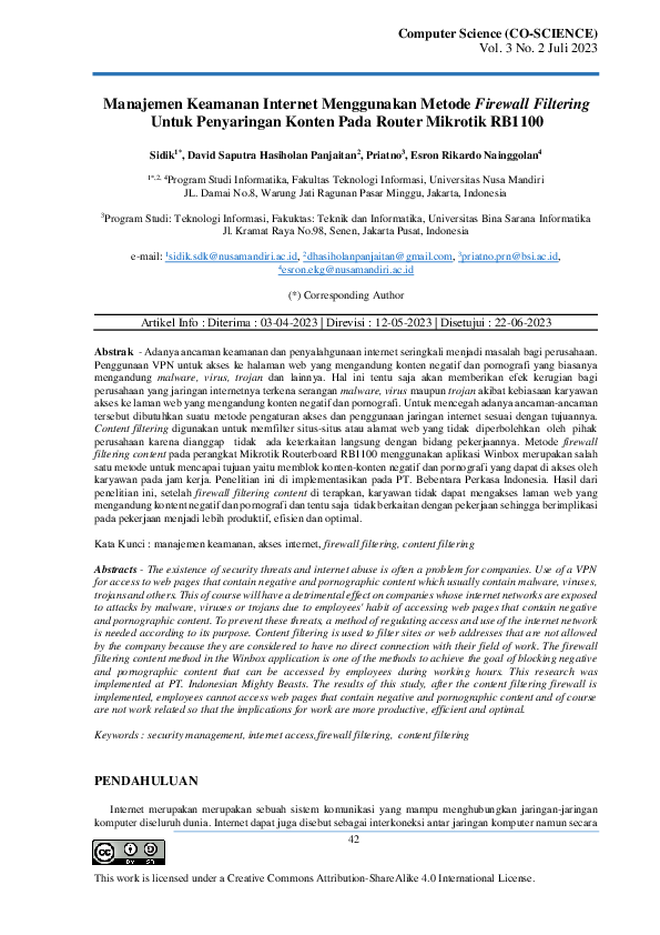 Pdf Manajemen Keamanan Internet Menggunakan Metode Firewall Filtering Untuk Penyaringan Konten