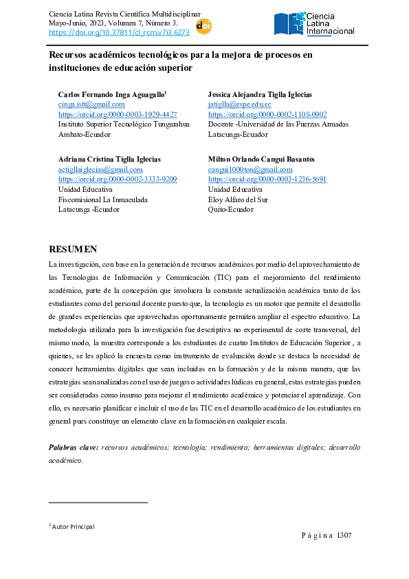 (PDF) Recursos académicos tecnológicos para la mejora de procesos en ...
