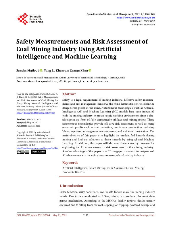 (PDF) Safety Measurements and Risk Assessment of Coal Mining Industry ...