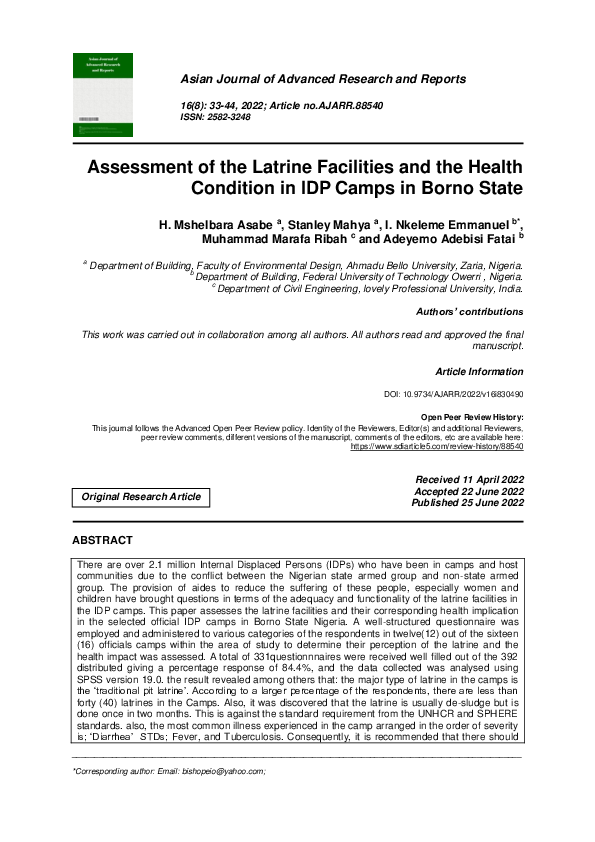 (PDF) Assessment of the Latrine Facilities and the Health Condition in ...