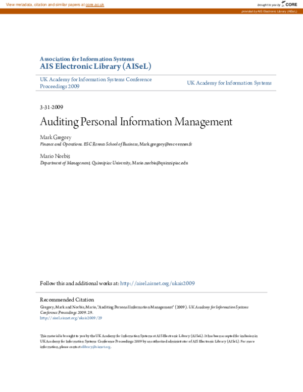(PDF) Auditing Personal Information Management | Mark R Gregory ...