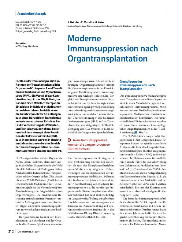 (PDF) Moderne Immunsuppression nach Organtransplantation
