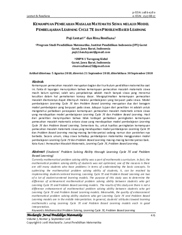(PDF) Kemampuan Pemecahan Masalah Matematis Siswa melalui Model Pembelajaran Learning Cycle 7E ...