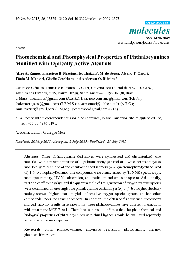 (PDF) Article Photochemical and Photophysical Properties of ...