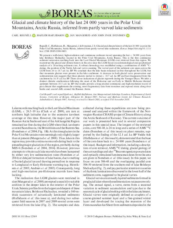 (PDF) Glacial and climate history of the last 24 000 years in the Polar ...