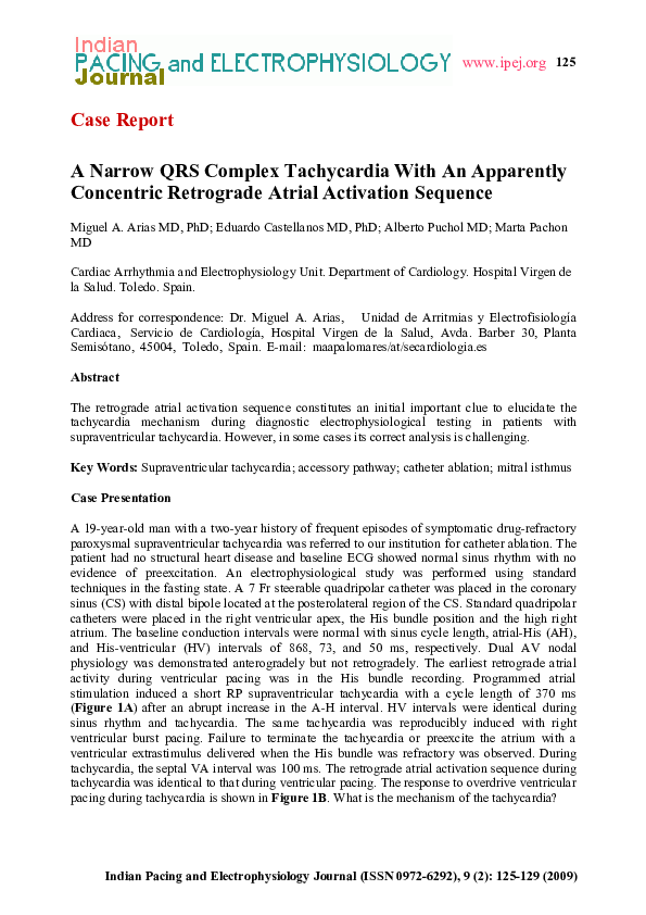 (PDF) A narrow QRS complex Tachycardia with an apparently concentric ...