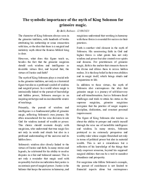 (PDF) The symbolic importance of the myth of King Solomon for grimoire ...