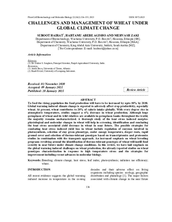(PDF) CHALLENGES AND MANAGEMENT OF WHEAT UNDER GLOBAL CLIMATE CHANGE