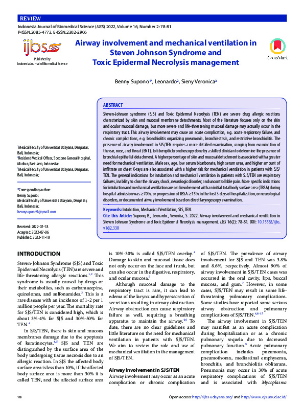 (PDF) Airway involvement and mechanical ventilation in Steven Johnson ...