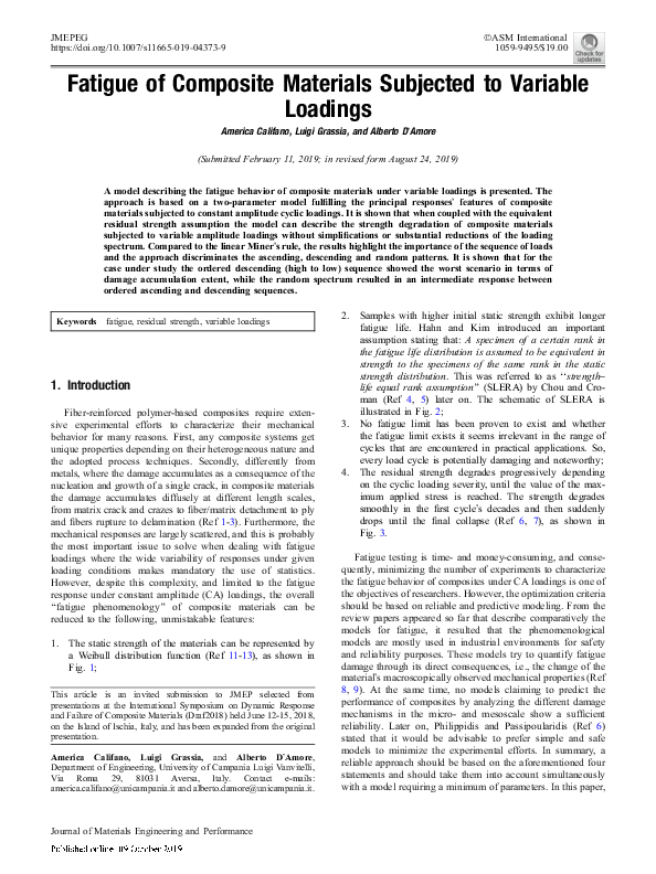 (PDF) Fatigue of Composite Materials Subjected to Variable Loadings | Alberto D'Amore - Academia.edu