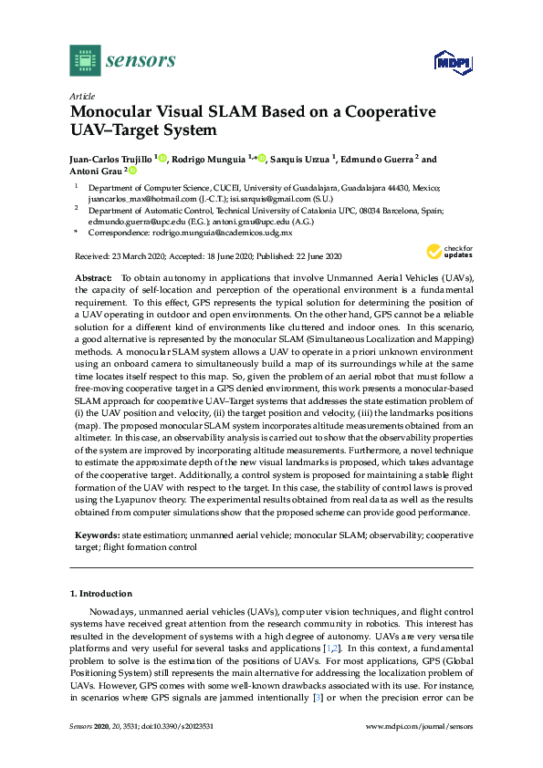 (PDF) Monocular Visual SLAM Based on a Cooperative UAV–Target System