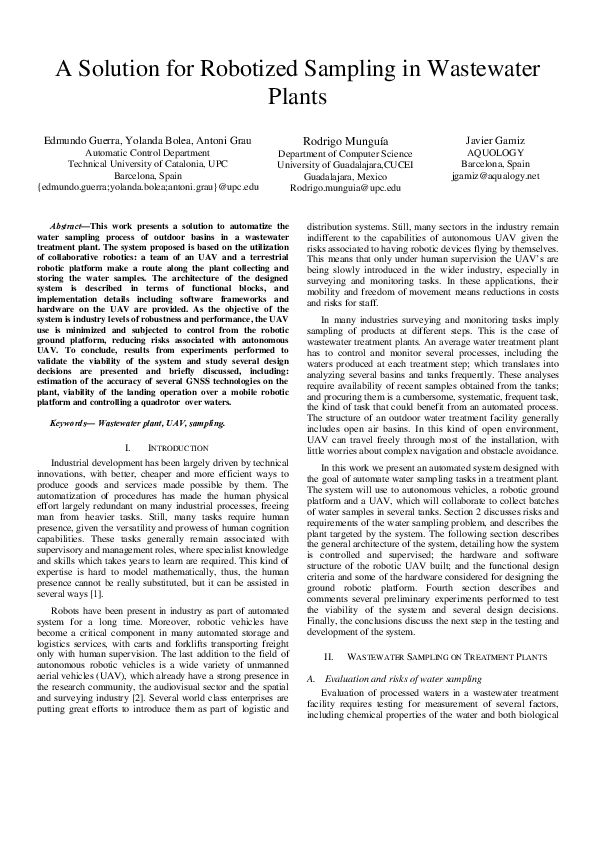(PDF) A solution for robotized sampling in wastewater plants