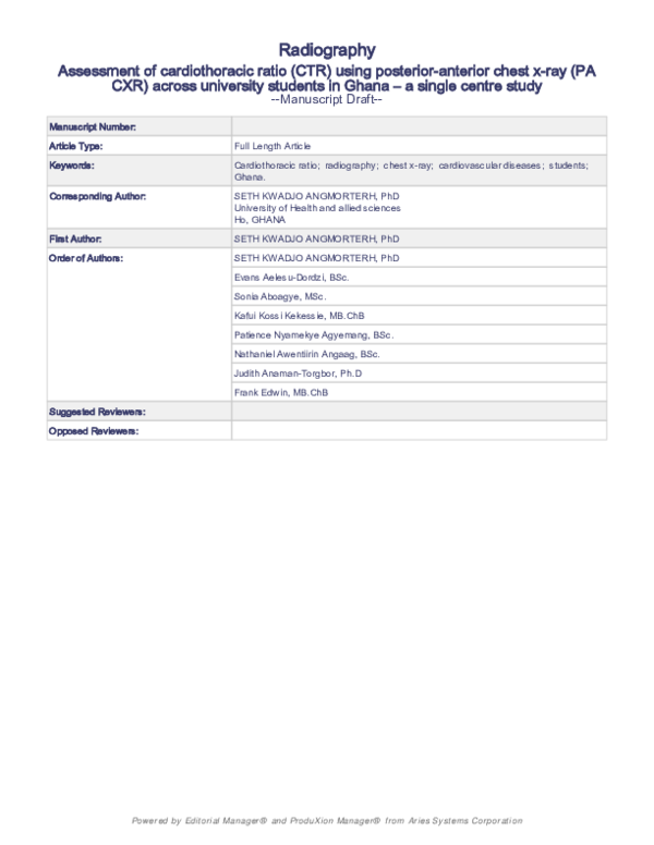 (PDF) Assessment of cardiothoracic ratio (CTR) using posterior-anterior ...