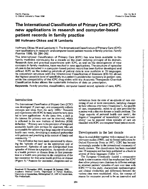 (PDF) The International Classification of Primary Care (ICPC): new ...