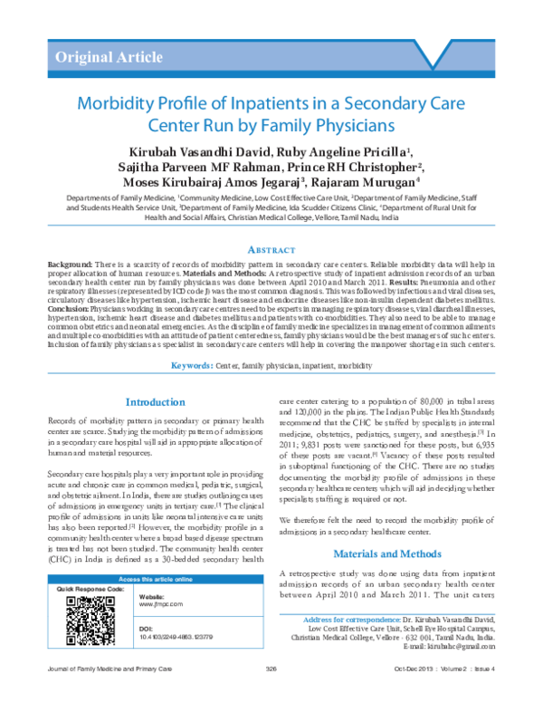 (PDF) Morbidity profile of inpatients in a secondary care center run by ...