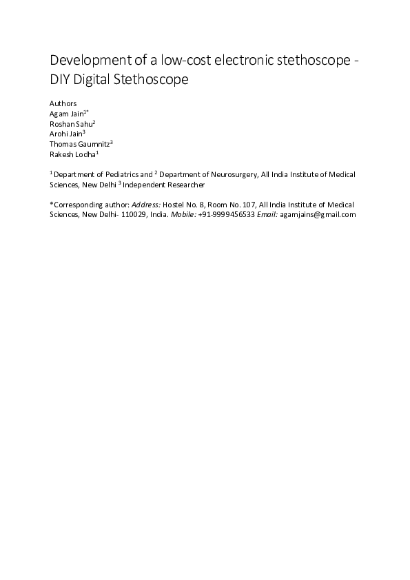 (PDF) Development of a low-cost electronic stethoscope - DIY Digital ...