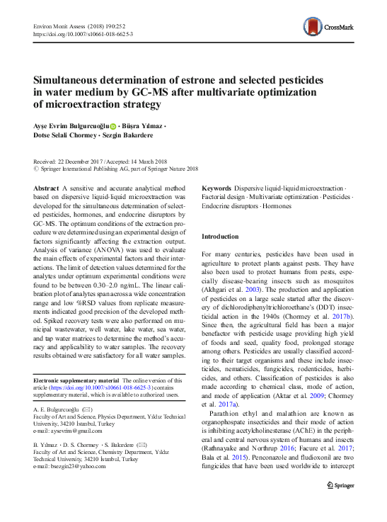(PDF) Simultaneous determination of estrone and selected pesticides in water medium by GC-MS ...
