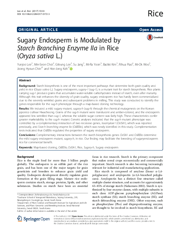 (PDF) Sugary Endosperm is Modulated by Starch Branching Enzyme IIa in ...