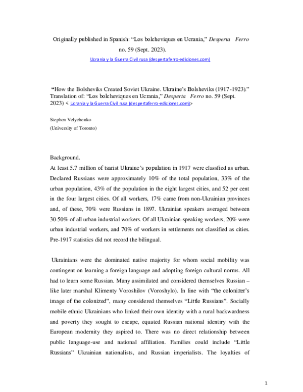 (PDF) “How the Bolsheviks Created Soviet Ukraine. Ukraine’s Bolsheviks ...