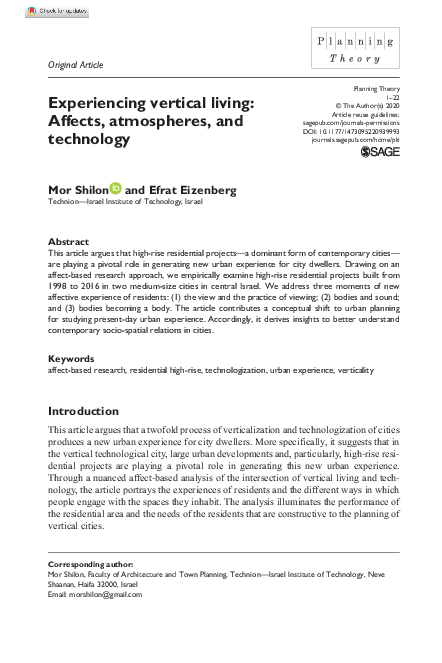 (PDF) Experiencing vertical living: Affects, atmospheres, and technology