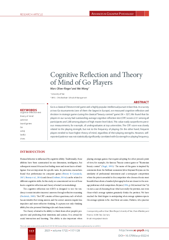 (PDF) Cognitive Reflection and Theory of Mind of Go Players
