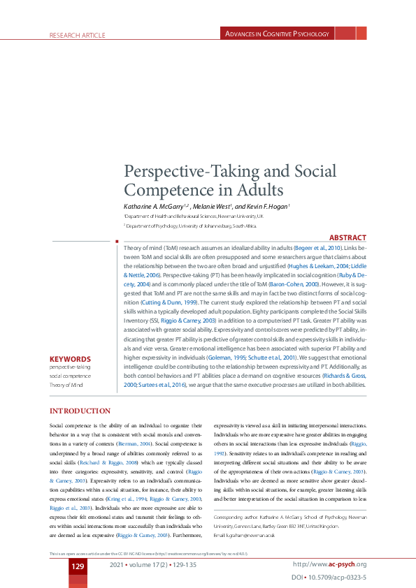 (PDF) Perspective-Taking and Social Competence in Adults