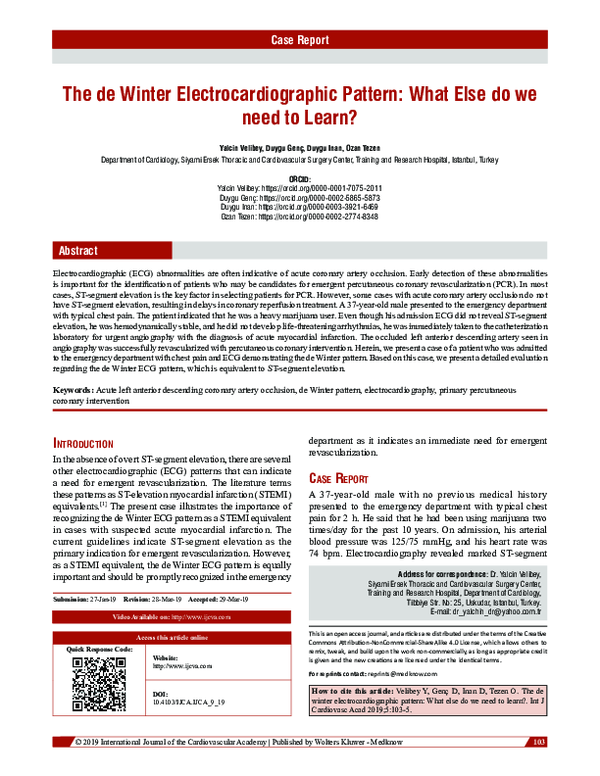 (PDF) The de winter electrocardiographic pattern: What else do we need ...