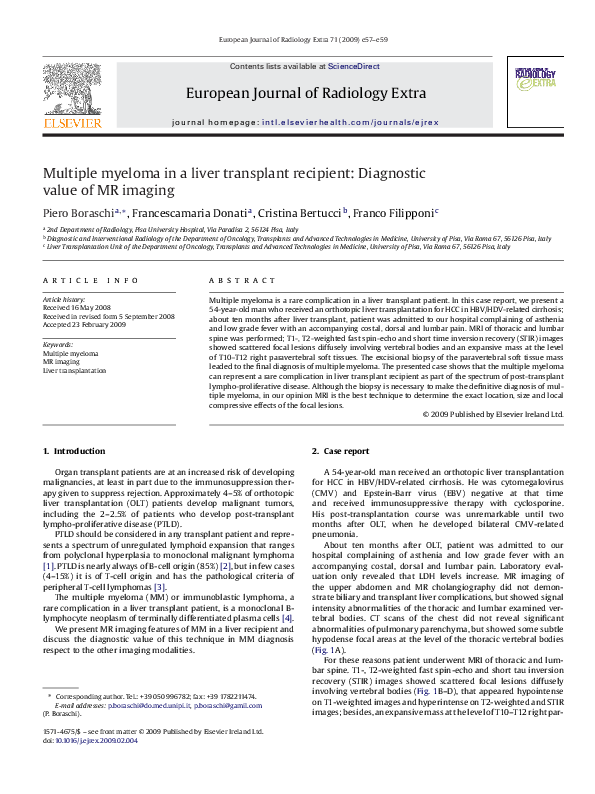 (PDF) Multiple myeloma in a liver transplant recipient: Diagnostic ...
