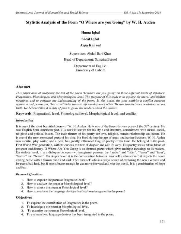 (PDF) Stylistic Analysis of the Poem "O Where are you Going" by W. H. Auden